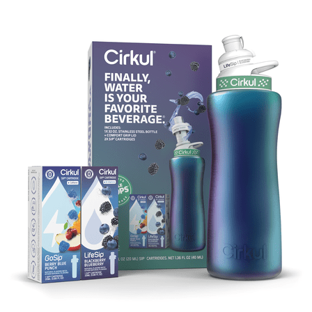 Cirkul 22oz Plastic Water Bottle Starter Kit With Blue Lid + 6 Flavor ...