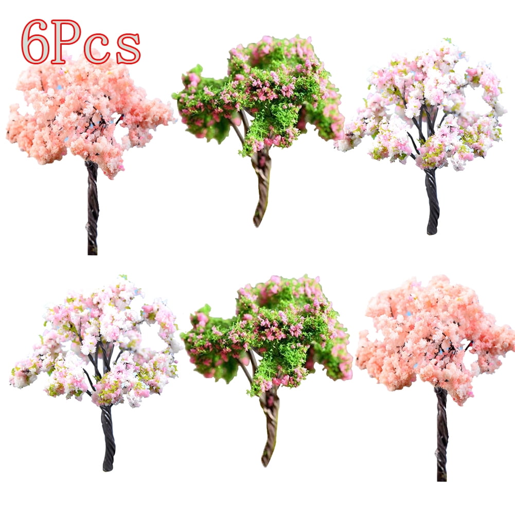 SPRING PARK 6Pcs Mini Cherry Blossoms Tree Miniature Fairy Garden Micro ...