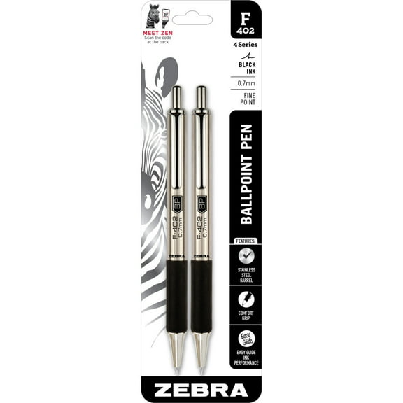 29212 Zebra F-402 Ballpoint Stainless Steel Retractable Pen, Fine Point ...