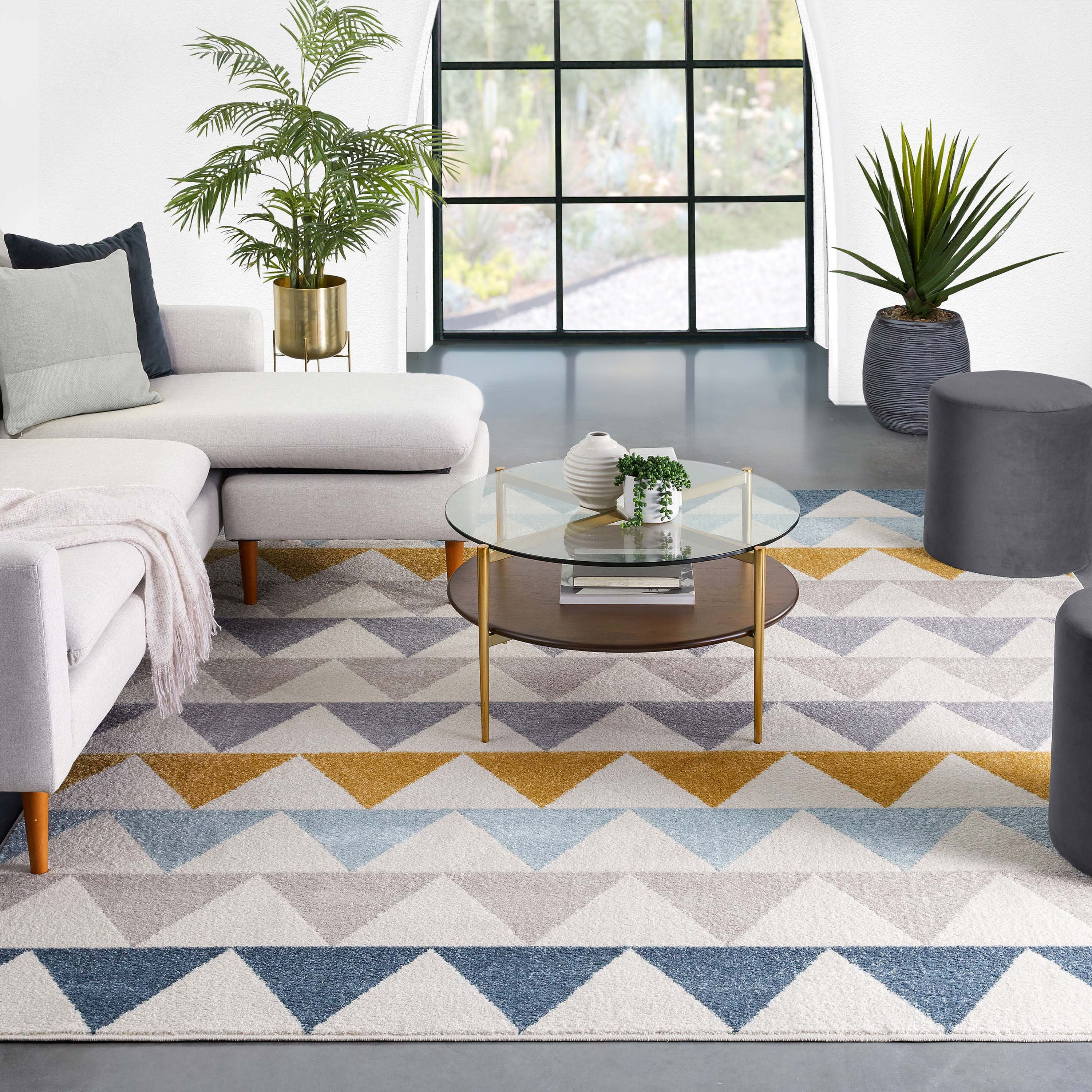 Well Woven Lincoln Modern Scandinavian Triangles Geometric Gold & Blue ...