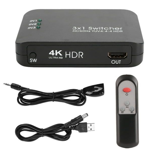3x1 4K HDMI 2.0 Switcher HD IR Control remoto Adaptador divisor con ...