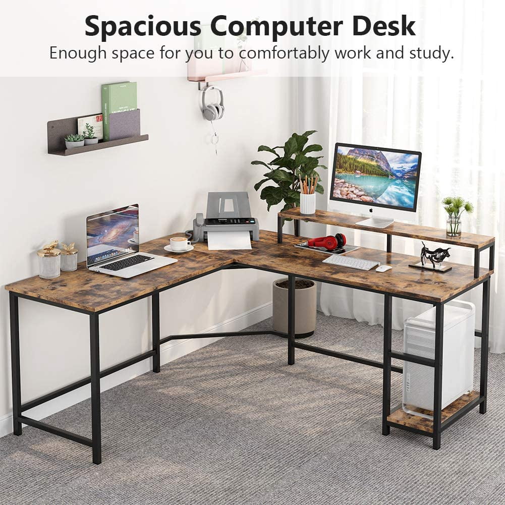 Buy Tribesigns L Shaped Computer Gaming Desk with Hutch and Open ...