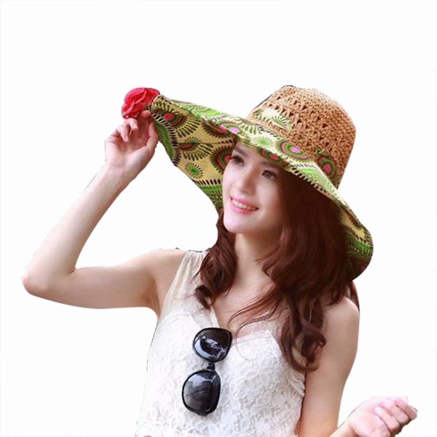 Home Cal Women Foldable Big Brim Sun Protection Sun Hat Seaside Beach