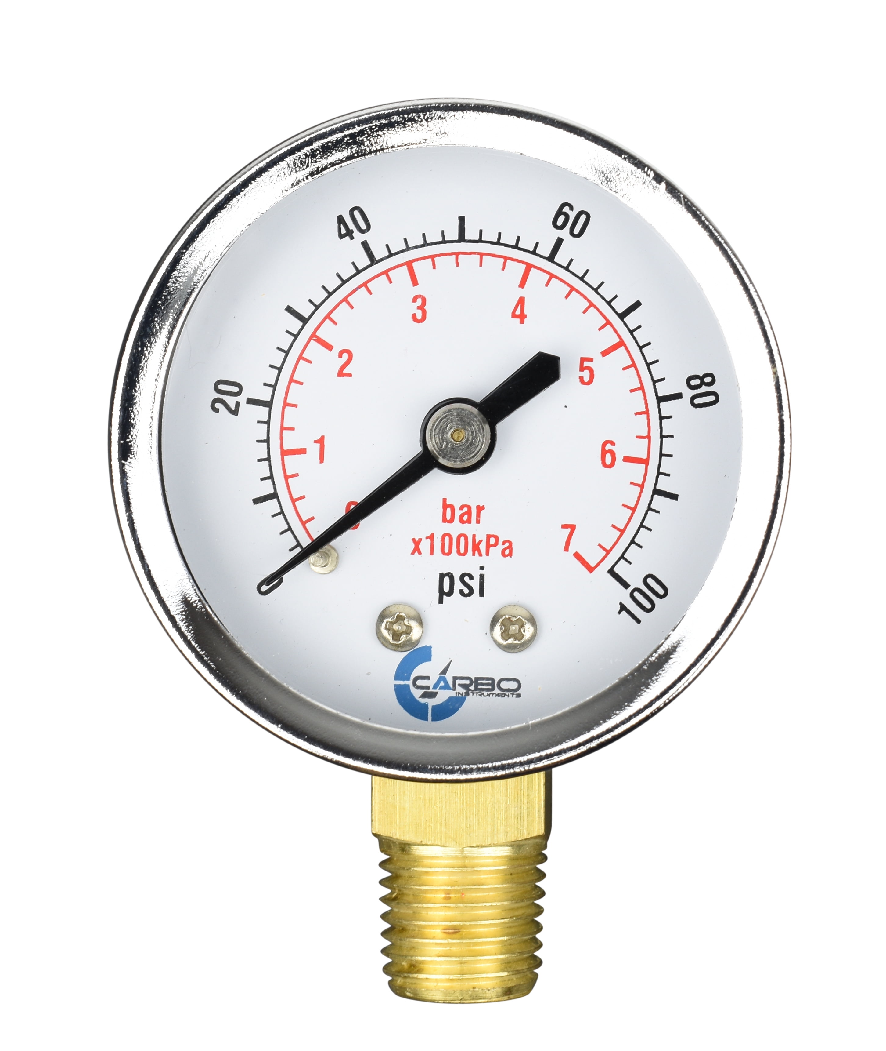 CARBO Instruments 2" Pressure Gauge, Chrome Plated Steel Case, Dry, 0 ...