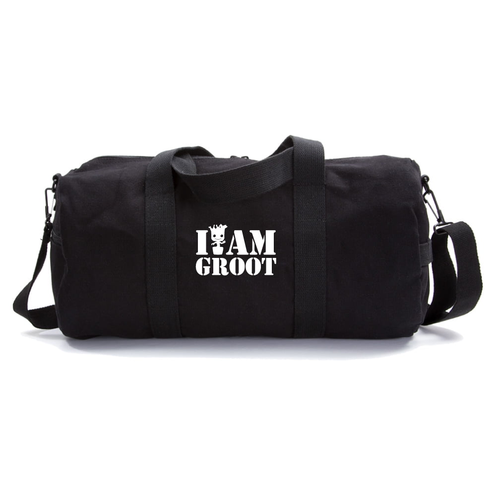 Grab A Smile I Am Groot Heavyweight Canvas Duffel Bag, Black & White ...