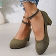 Caywon Women Suede Mary Jane Shoes, Round Toe Block Heel Charm Pendant ...