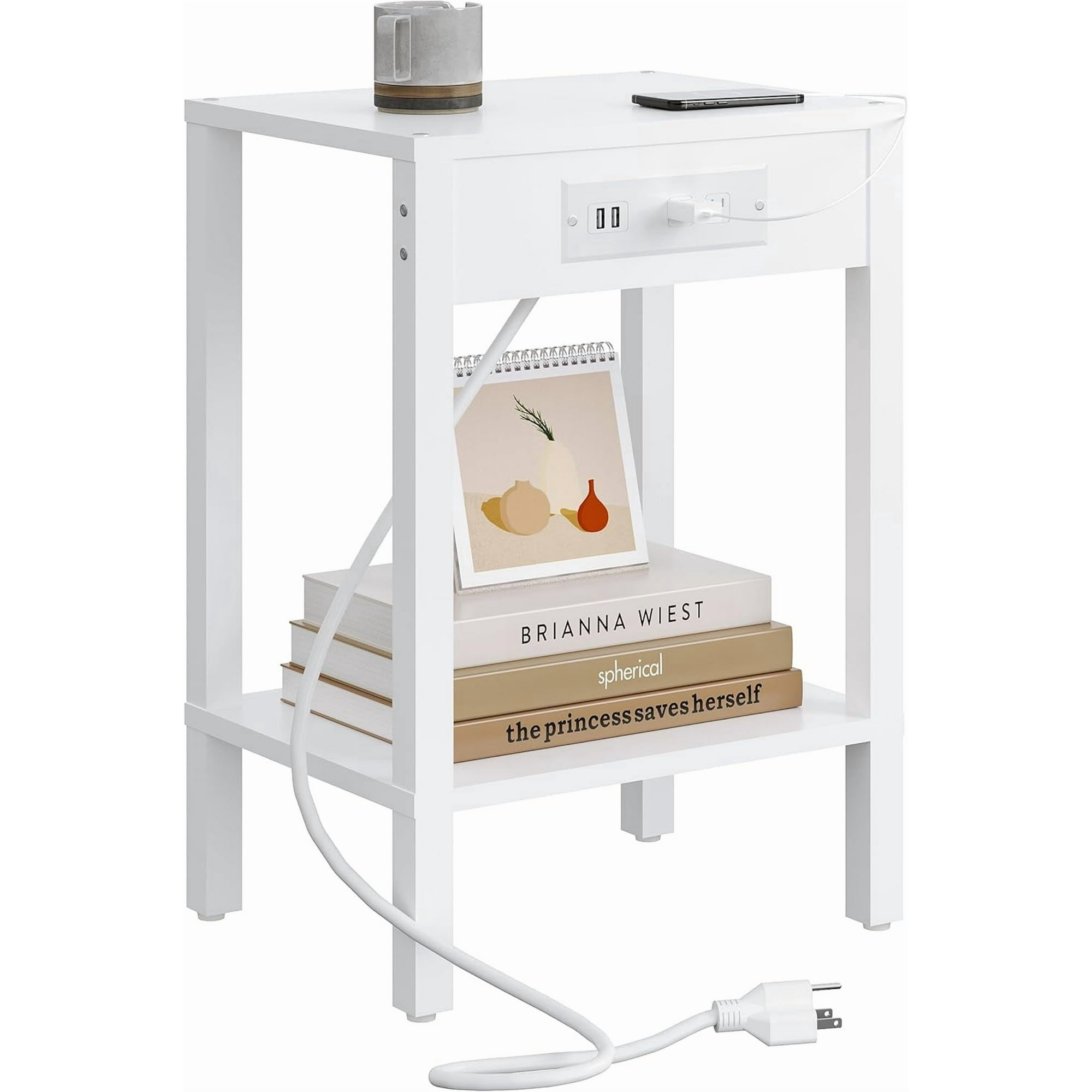 Click here for Unbranded White End Table With Charging Station Us... prices