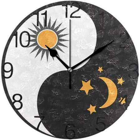 Ying Yang Sun and Moon Design Round Wall Clock, Silent Non Ticking Oil ...