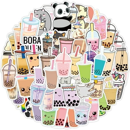 JOYWEI Bubble Tea Stickers 100pcs Cute Milk Tea Vinyl Waterproof Decals ...