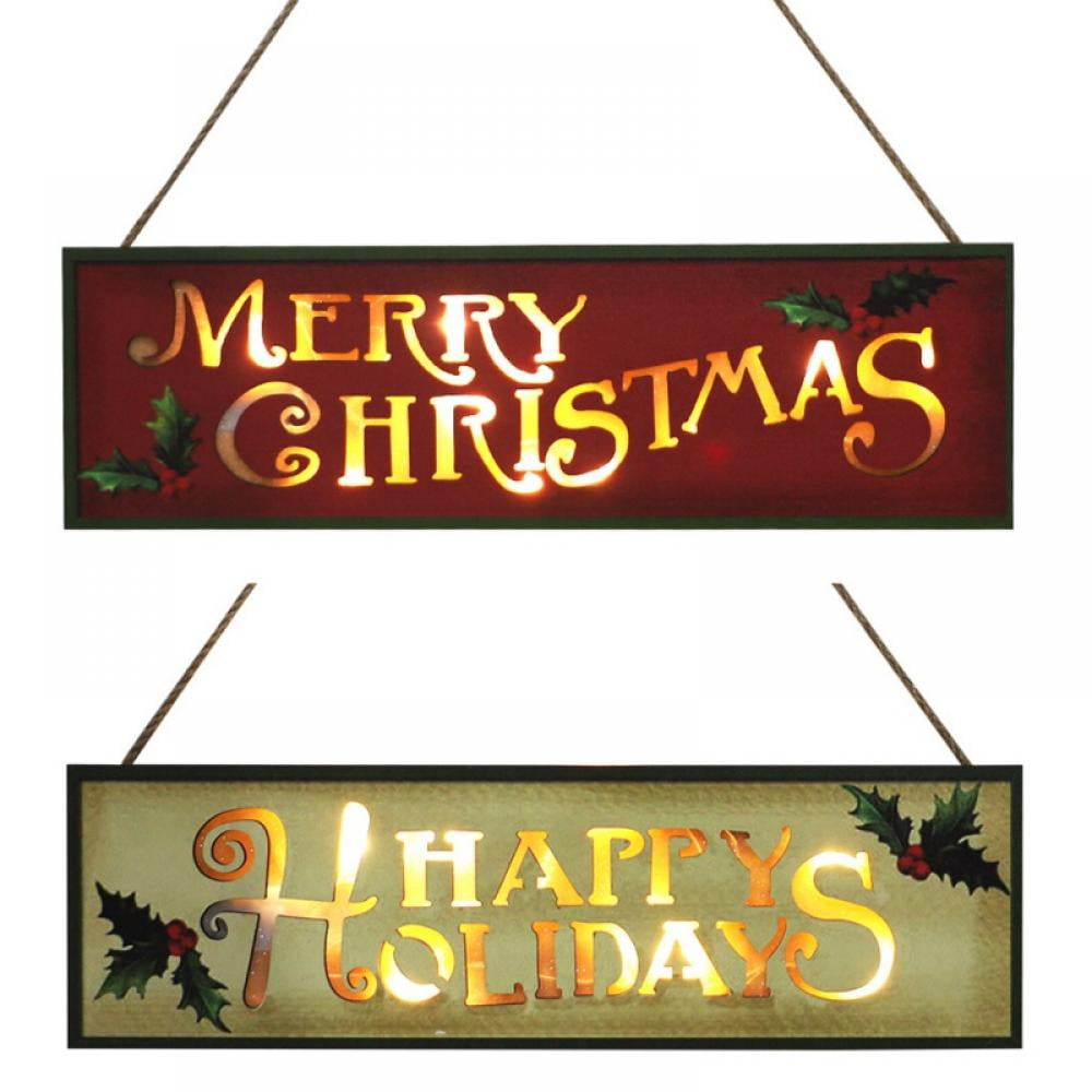 Overfox Merry Christmas Wooden Sign With Led Light Up Indoor Outdoor ...