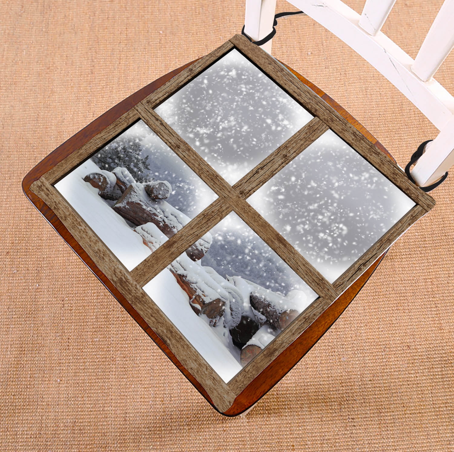 YKCG Winter Outdoors View Snowflake Scene Firewood Seat Cushion Chair ...