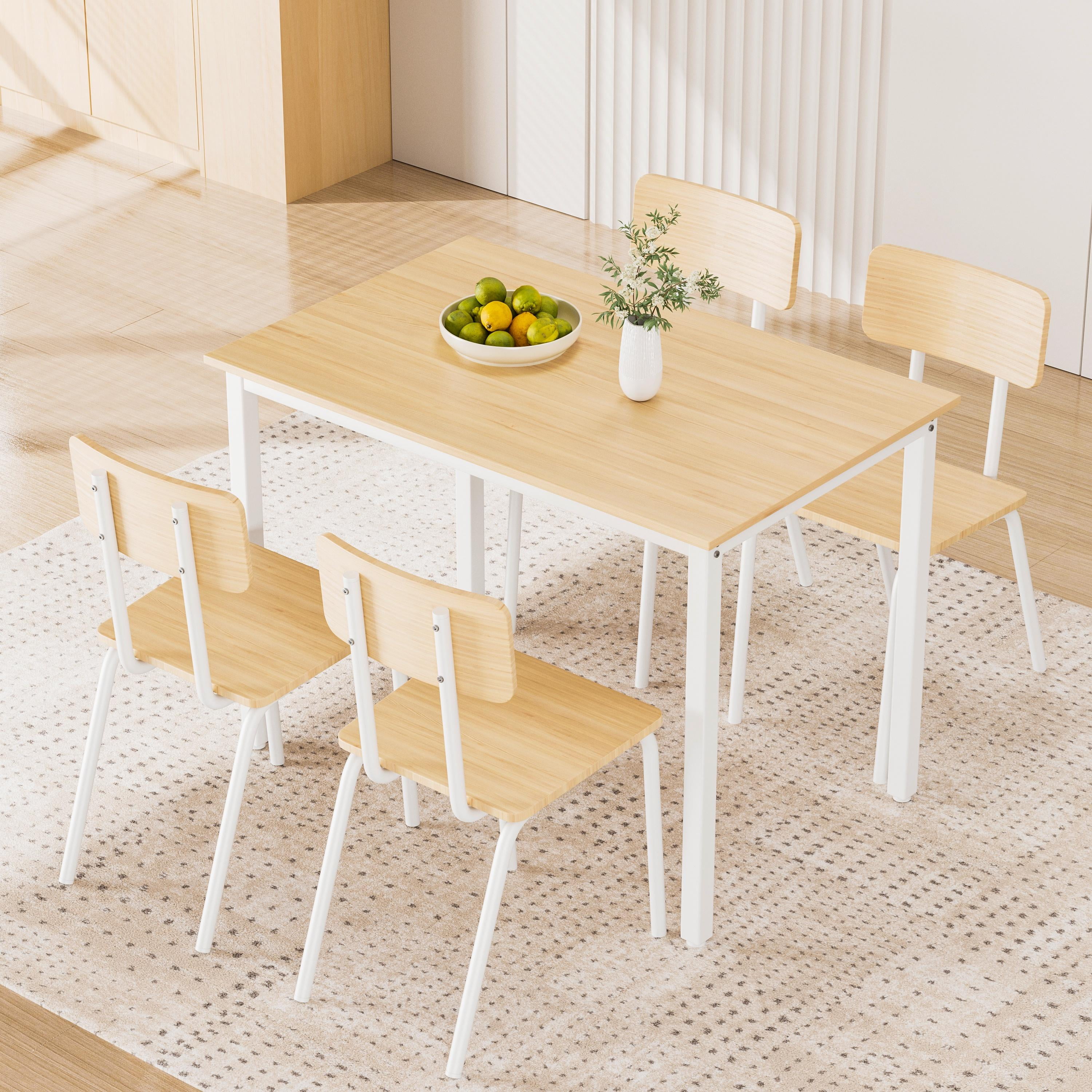 PAPROOS Dining Table Set for 4 5 Piece Dining Room Set with 4 Wood Chairs Farmhouse Rectangle Wood Kitchen Table Set for Breakfast Nook Small
