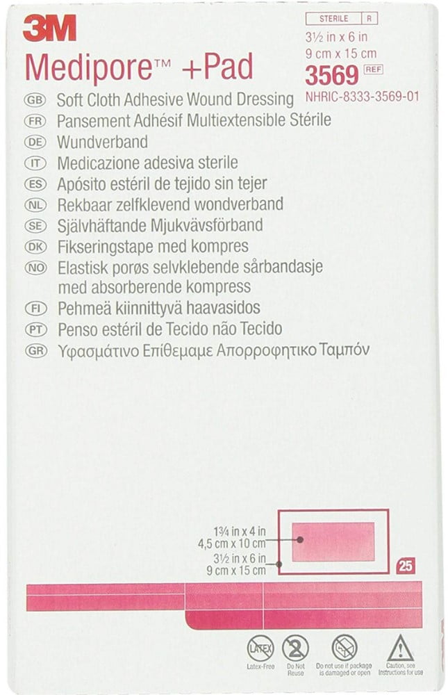 3M Medipore +Pad Soft Cloth Adhesive Wound Dressing 3569 1 Each ...