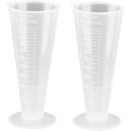 2pcs 100ml Plastic Measuring Cups Transparent Chemical Industry Cone ...