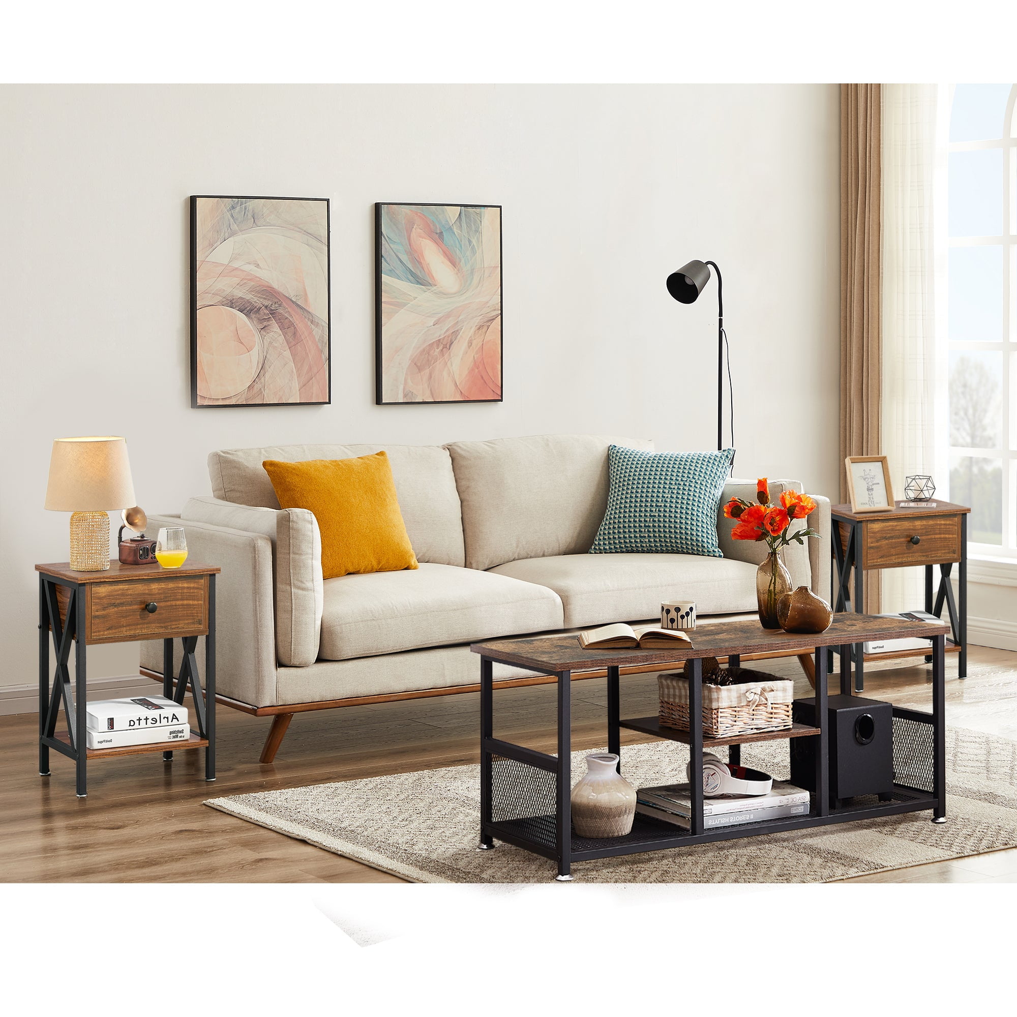 VECELO 3-Piece Coffee Table Set + 2 Side Tables, Modern Occasional ...