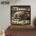 A 2D flat "Proud Army Family with helmet, dog tags" wooden frame ...