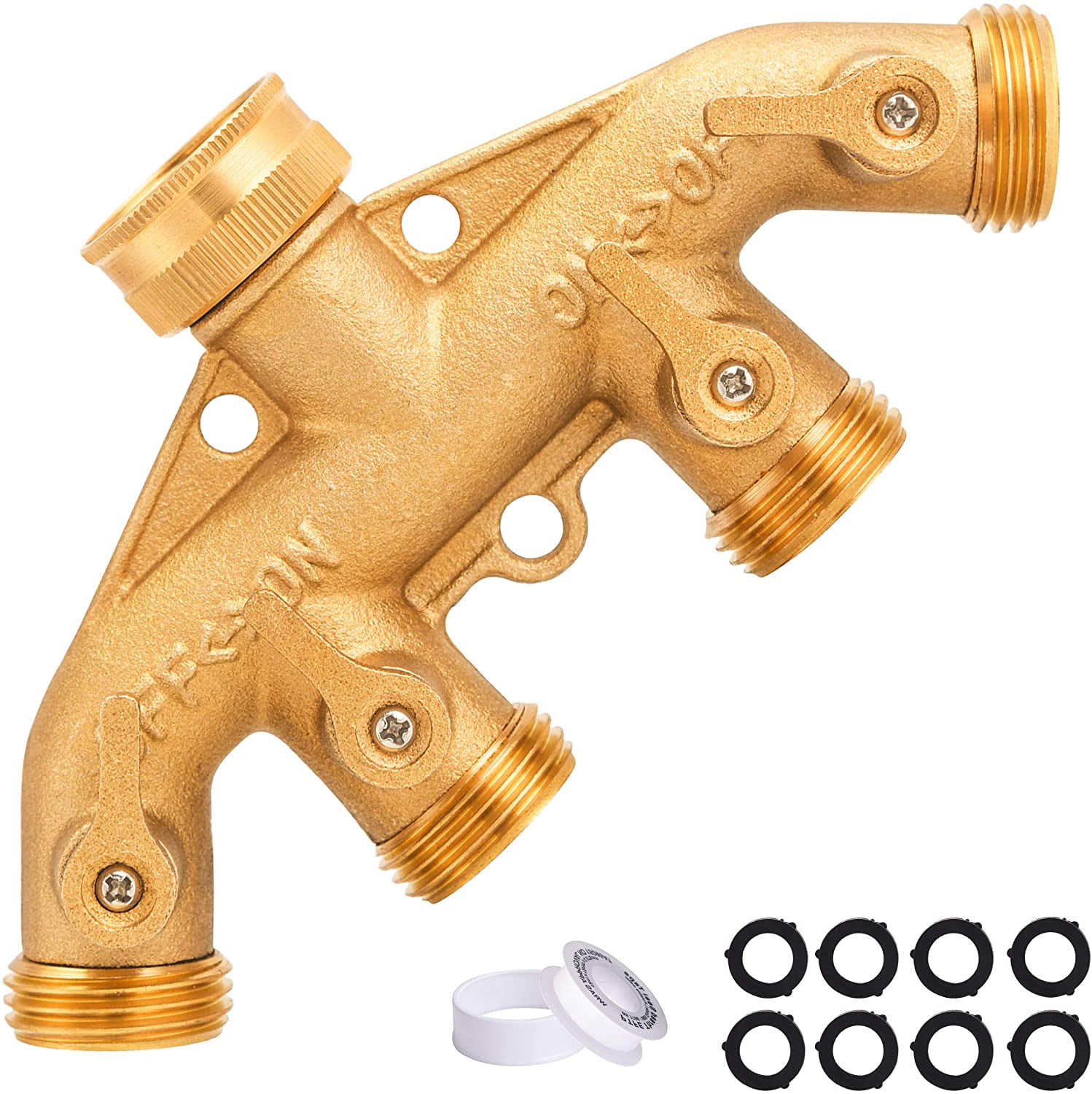 Garden Hose Splitter 4 Way, Spigot Adapter 4 Valves, Brass Hose ...