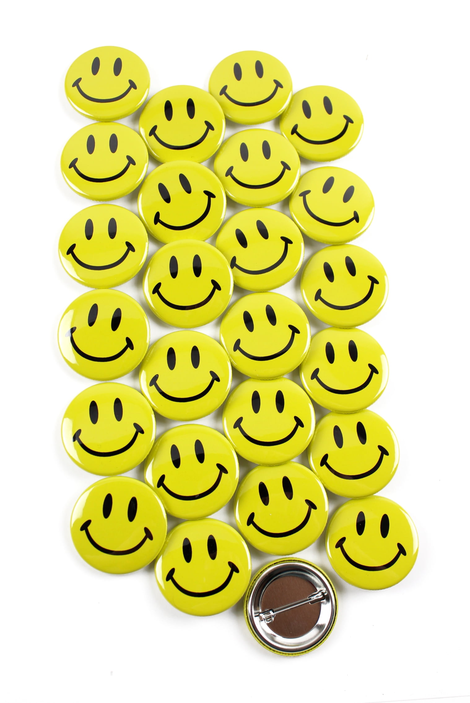 Classic Yellow Smiley Face Pinback Button Badges - 1.5 Inch Round - 25 ...