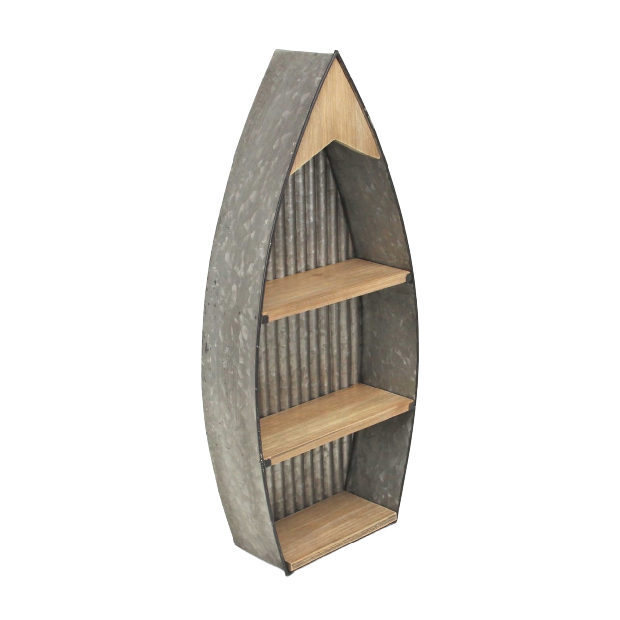 Ribbed Metal Wall Hanging Boat with Wood Shelves - Walmart.com