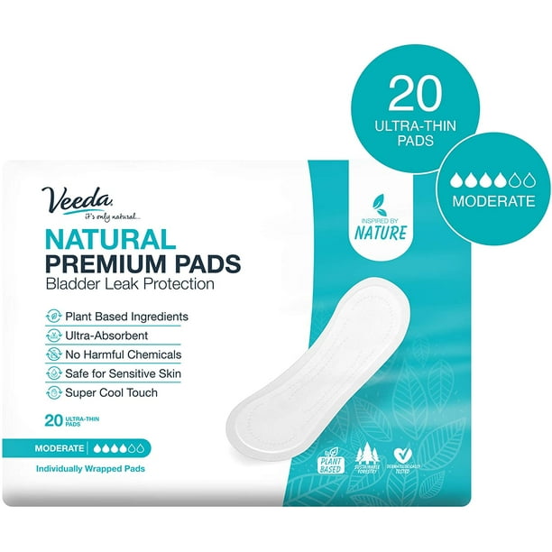 Veeda Natural Premium Incontinence Pads, for Bladder Leakage Protection ...