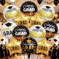 2 Styles Graduation Foil Balloons Set Black Gold Star Round Elongated ...