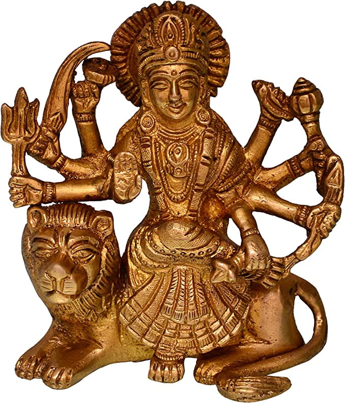 Purpledip Hindu Goddess Shera Wali Durga Ma Statue: Solid Brass Metal ...