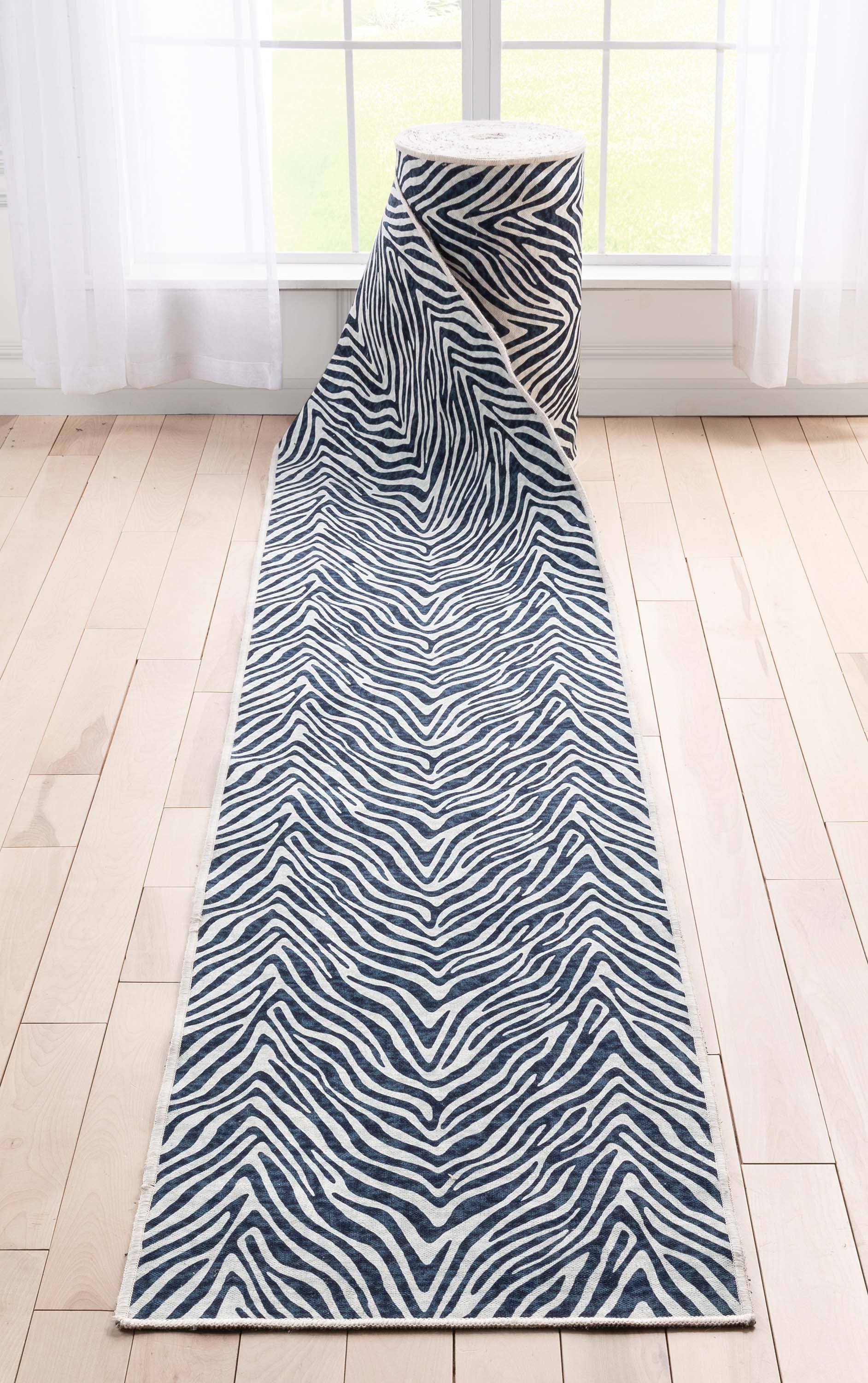 Well Woven Custom Size Runner - 27" x 75' Runner - Zebra Stripe Blue ...
