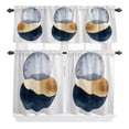 Blue Gold Gray Color Block Curtain Tier and Valance Set 3 Piece ...