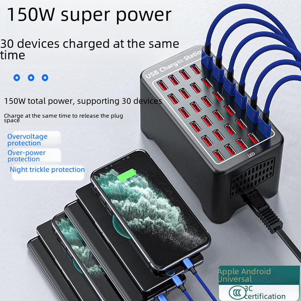 Cargador rápido de alta potencia de 150 W, 10 puertos, 15 puertos, 20 puertos, 30 puertos, carga ...