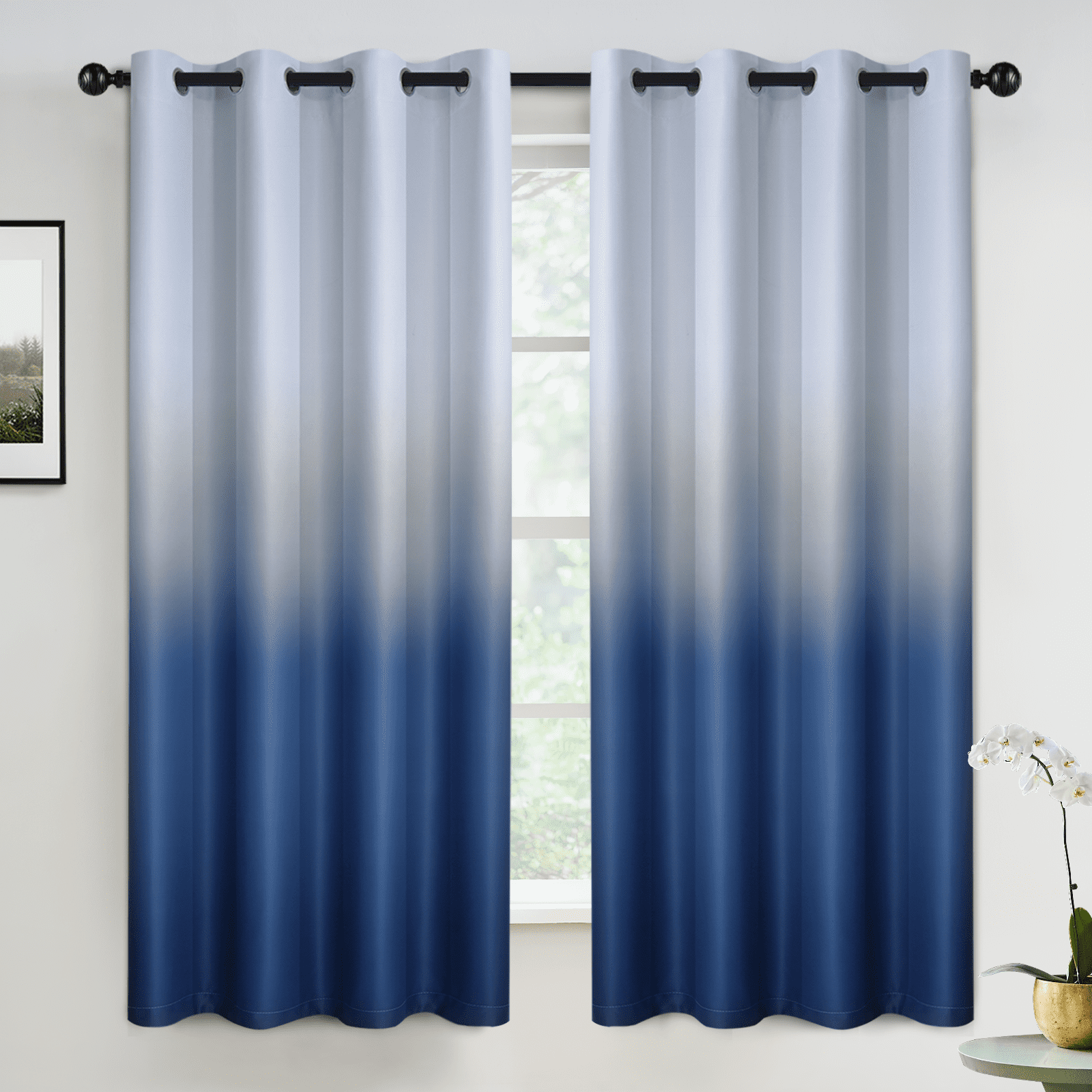 Yakamok Room Darkening Blue Ombre Blackout Curtains with Grommet Thickening Polyester Window ...