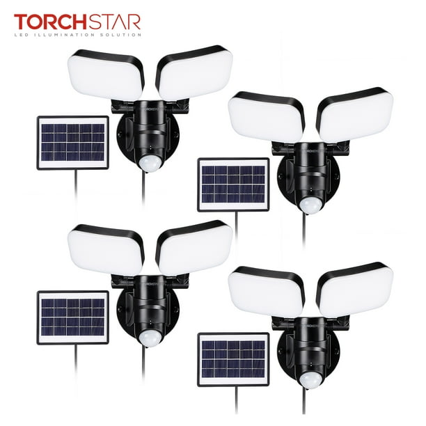 TORCHSTAR 4-Pack LED Solar Outdoor Security Lights with Motion Sensor, Adjustable Dual-Head ...