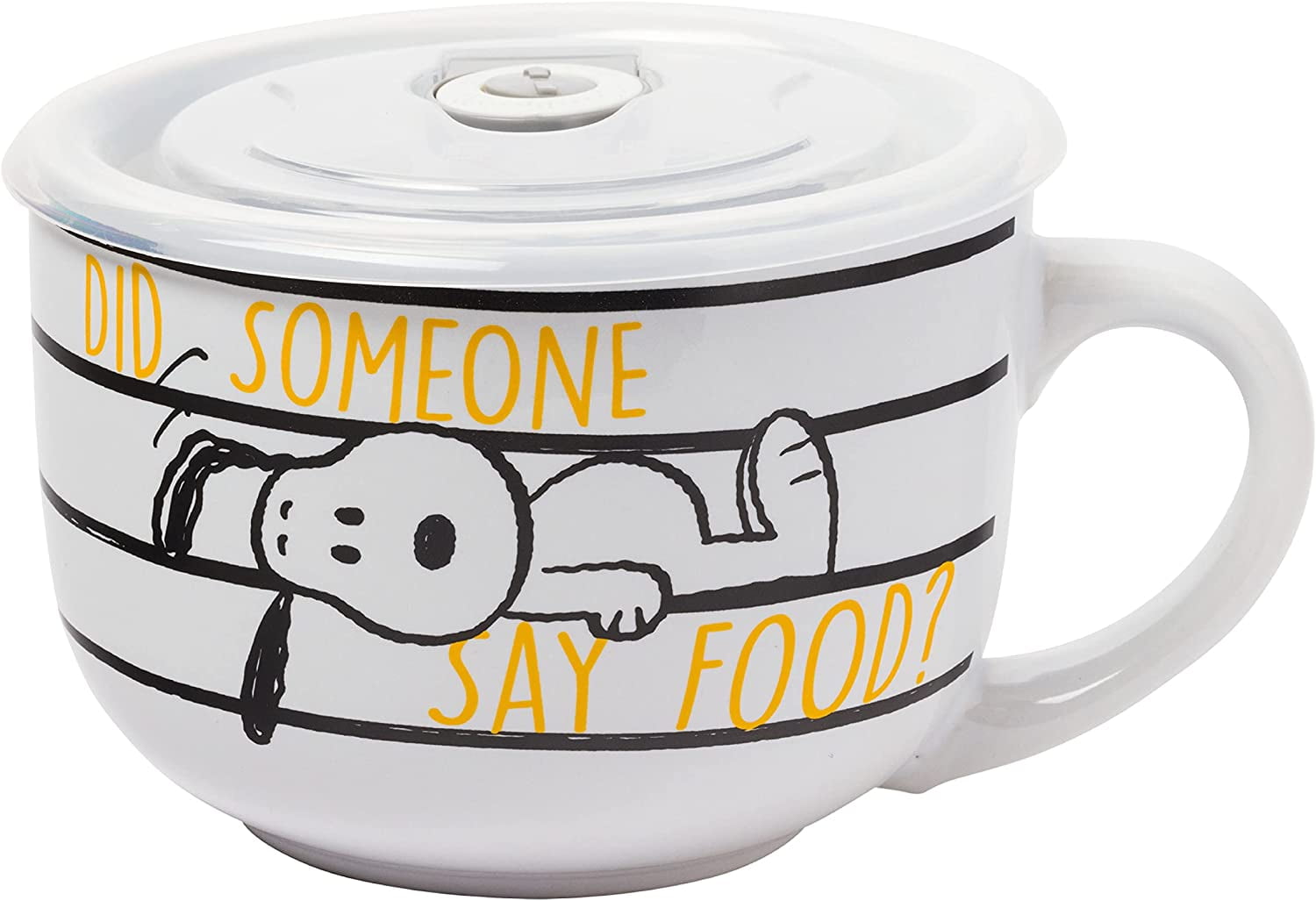 Peanuts Snoopy and Woodstock Ceramic Soup Mug with Vented Plastic Lid ...