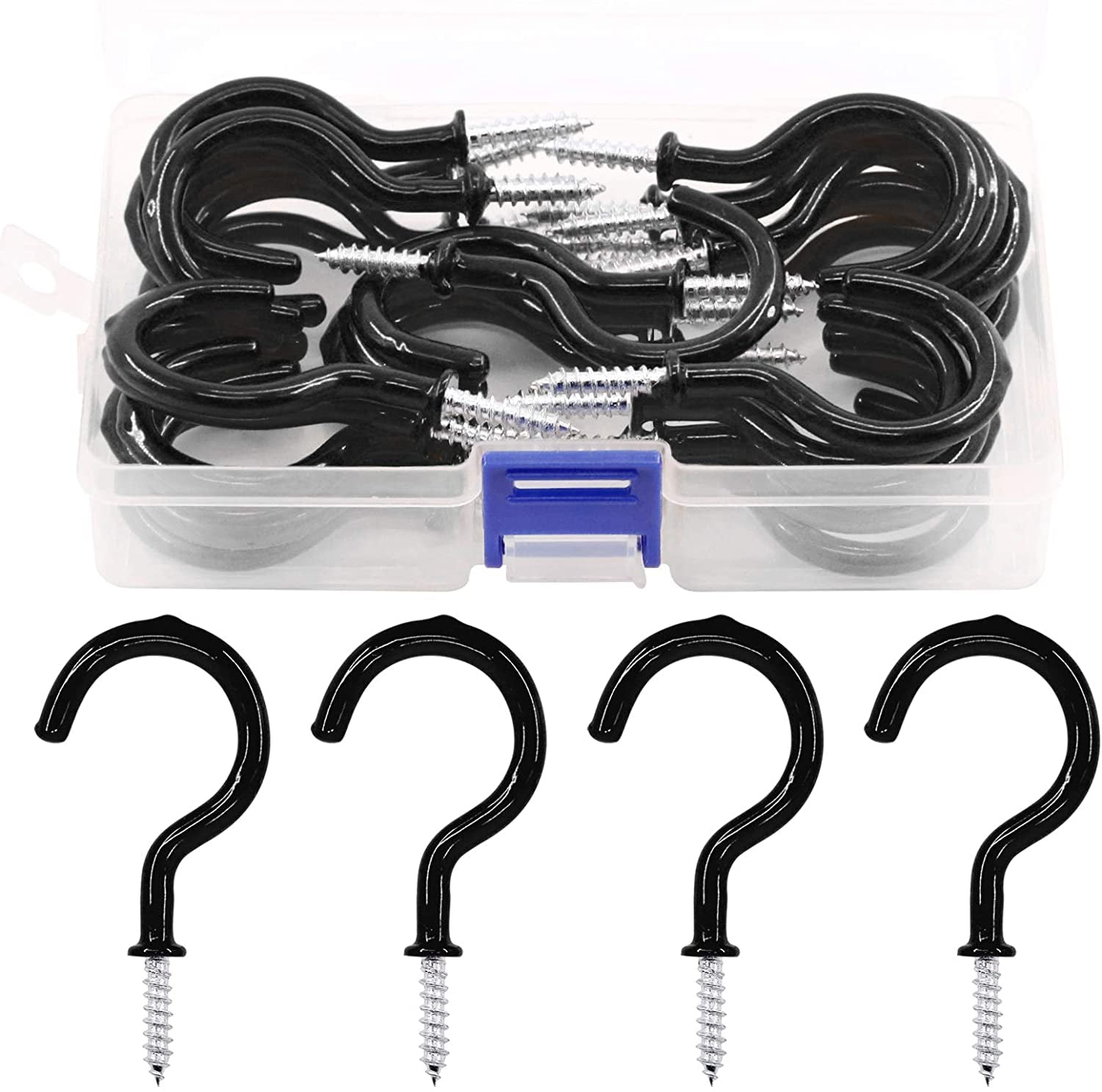 30Pcs Black 2.9 Inch Cup Hooks, Vinyl Coated Ceiling Cup Hooks Screw ...