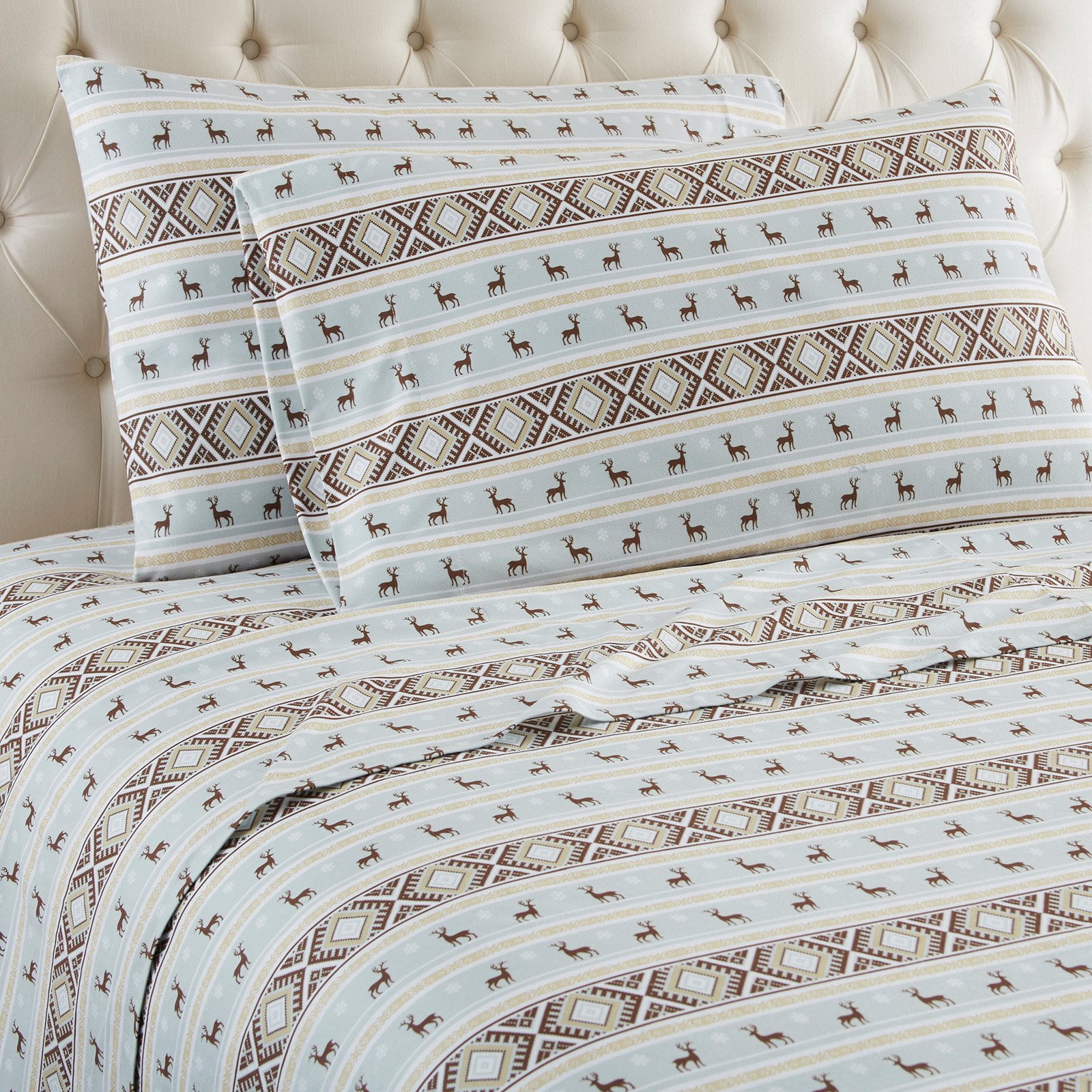 Micro Flannel® Printed Color Sheet Set, Full, Reindeer Stripe - Walmart.com
