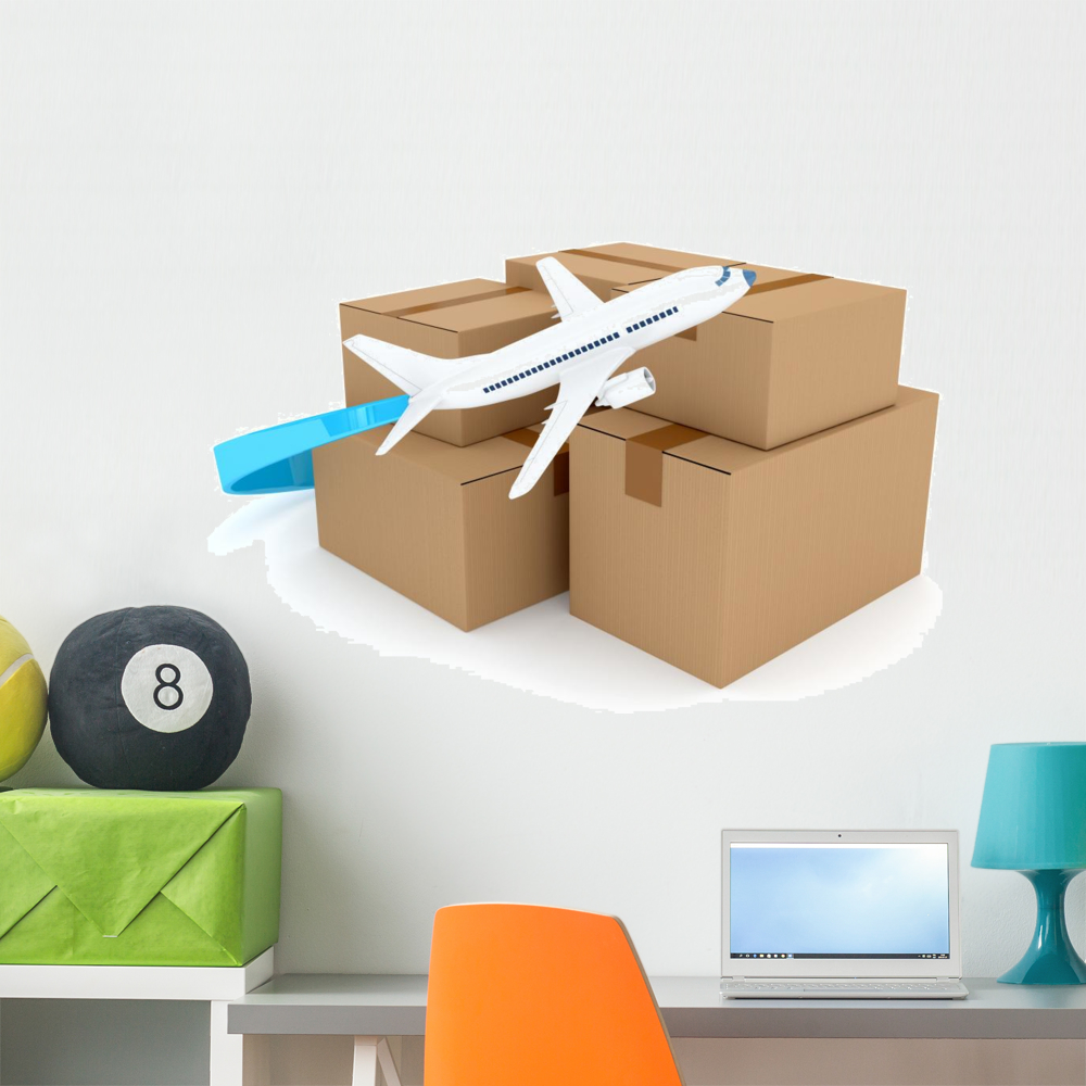 Cardboard Packages with Airplane Wall Decal by Wallmonkeys Peel and ...