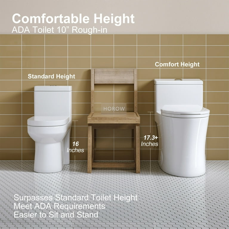 One Piece Toilet 10 Rough in Elongated Toilet with Comfortable Seat Height ADA Chair Height 17.3
