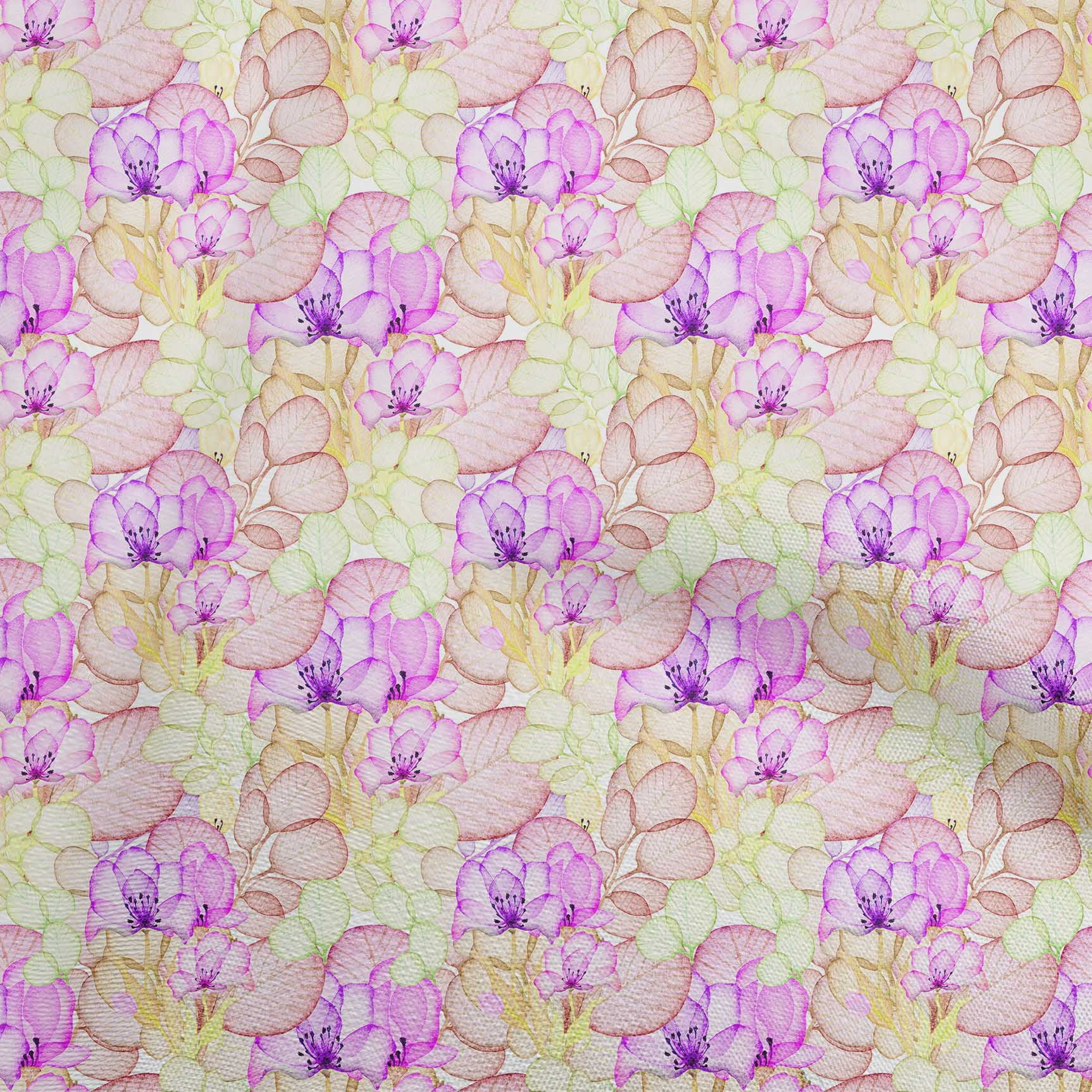 oneOone Cotton Silk Purple Fabric Leaves & Clover Fabric For Sewing ...