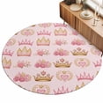 Abstract Pink Flowers Princess Crown Round Rug 5ft Rose Love Heart ...