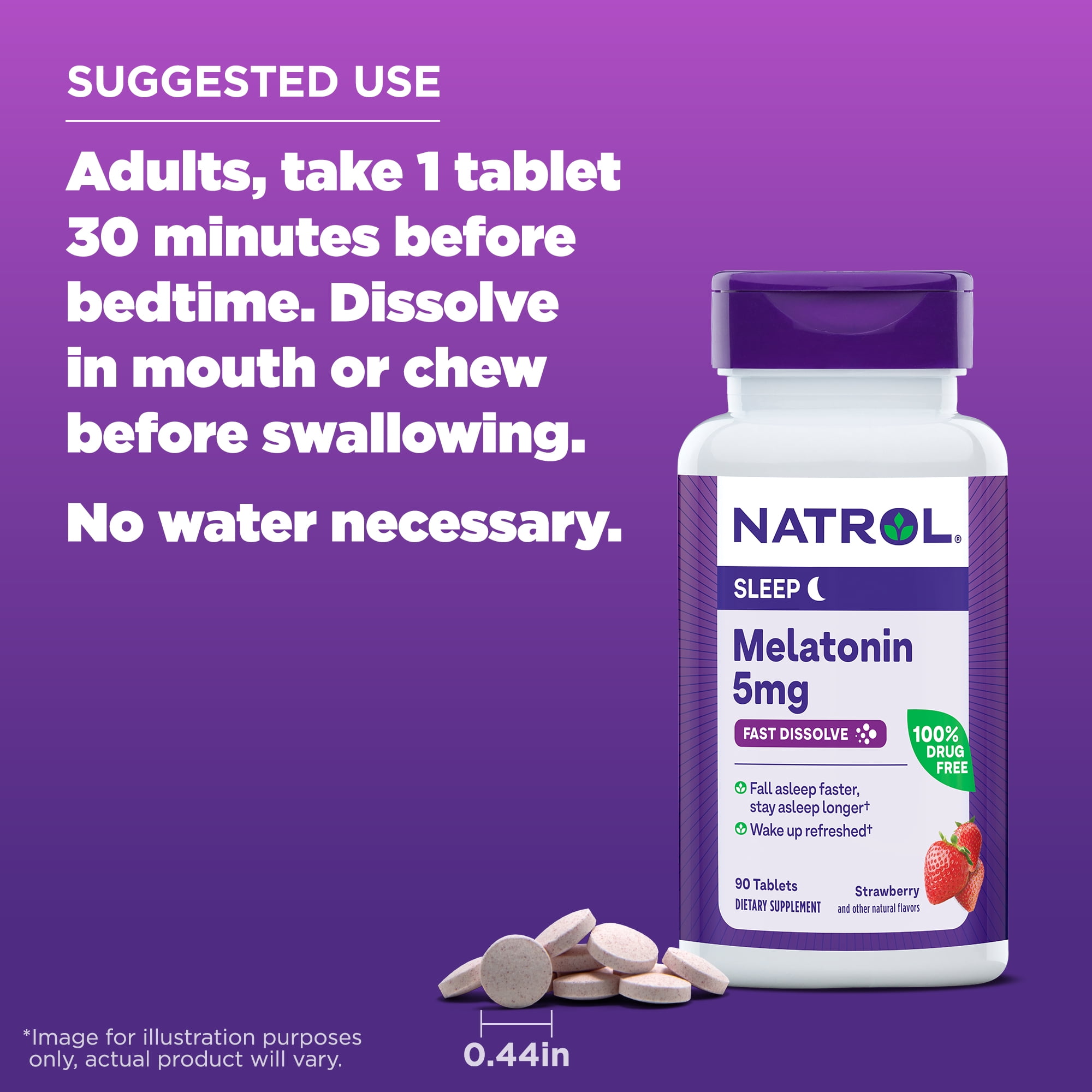 Natrol Melatonin Fast Tablets, Strawberry Flavor, 5mg, 90 Count in ...