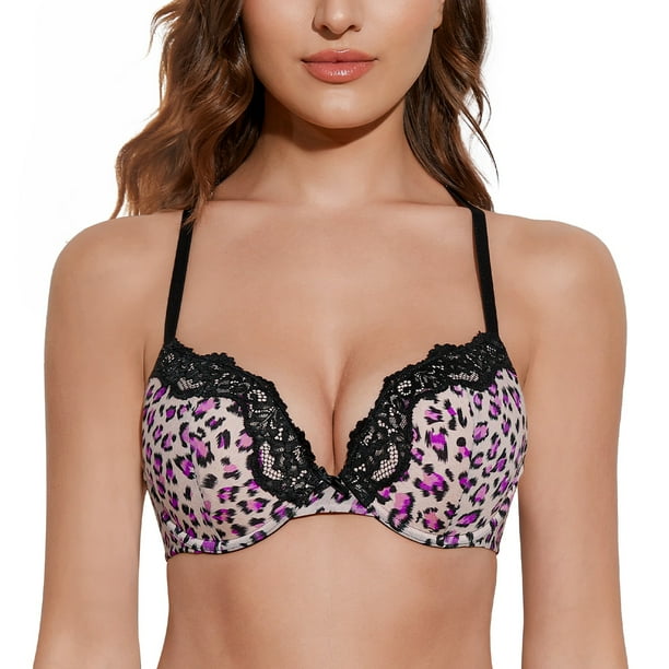 Deyllo Push Up Bra Racerback Bras Lace Bralettes For Women Underwire