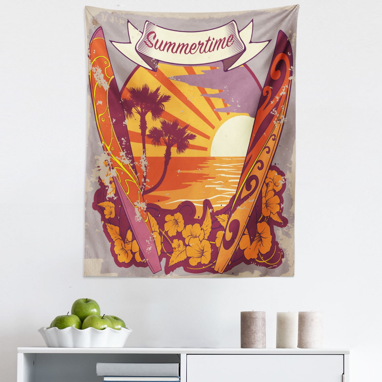 Tropical Tapestry, Retro Summertime Typography with Surfboards and ...