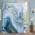 Blue Gradient Marble Shower Curtain for Bathroom, Abstract Gold White ...