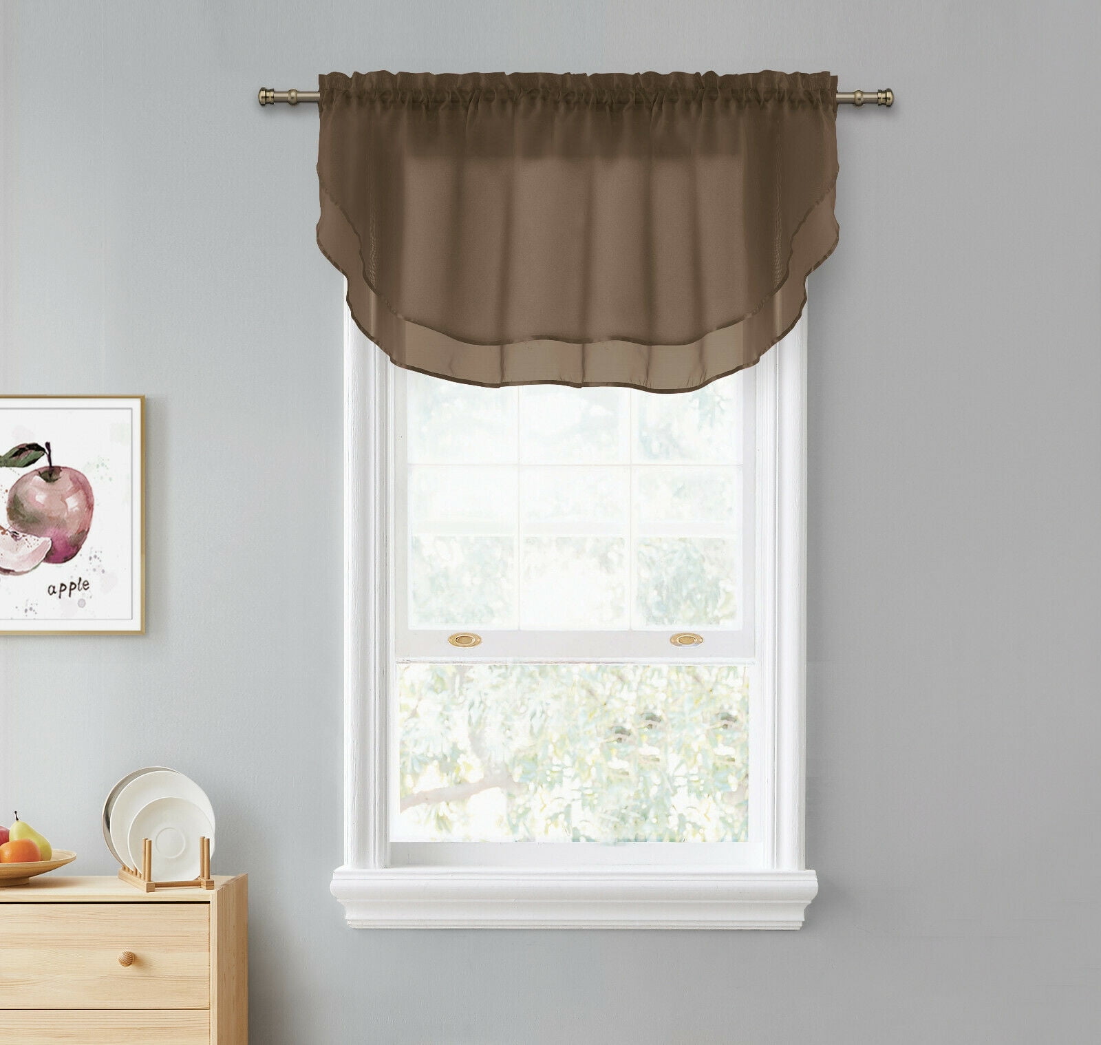 Kate Aurora Living Crystal Sheer Double Layered Rod Pocket Ascot Window ...