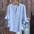 Blue Blouse for Women Fashion Casual V Neck Sleeve Linen Fit Summer ...
