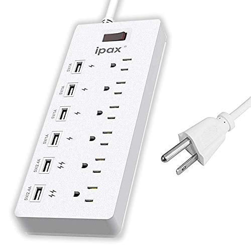Ipax Power Strip with USB Ports, 6 feet Long Cord, 6 USB Ports + 6 AC ...