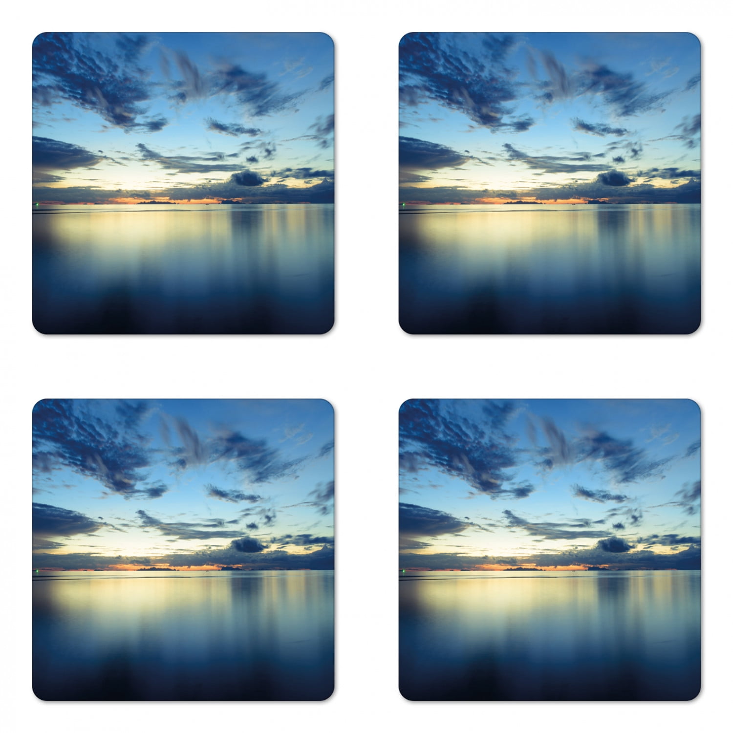 Blue Coaster Set of 4, Photo of Dramatic Dusk Sunset Scenery over Calm ...