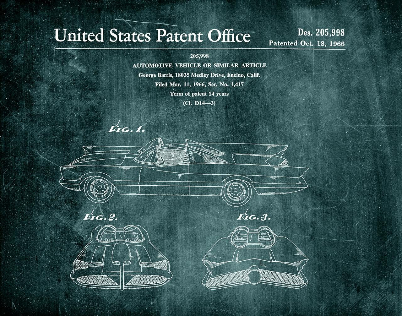 Original Batmobile Artwork Submitted In 1966 - Superheroes - Patent Art ...