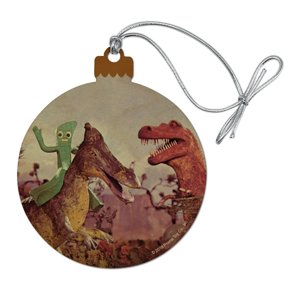 Jurassic Gumby Riding Dinosaur T-Rex Wood Christmas Tree Holiday ...
