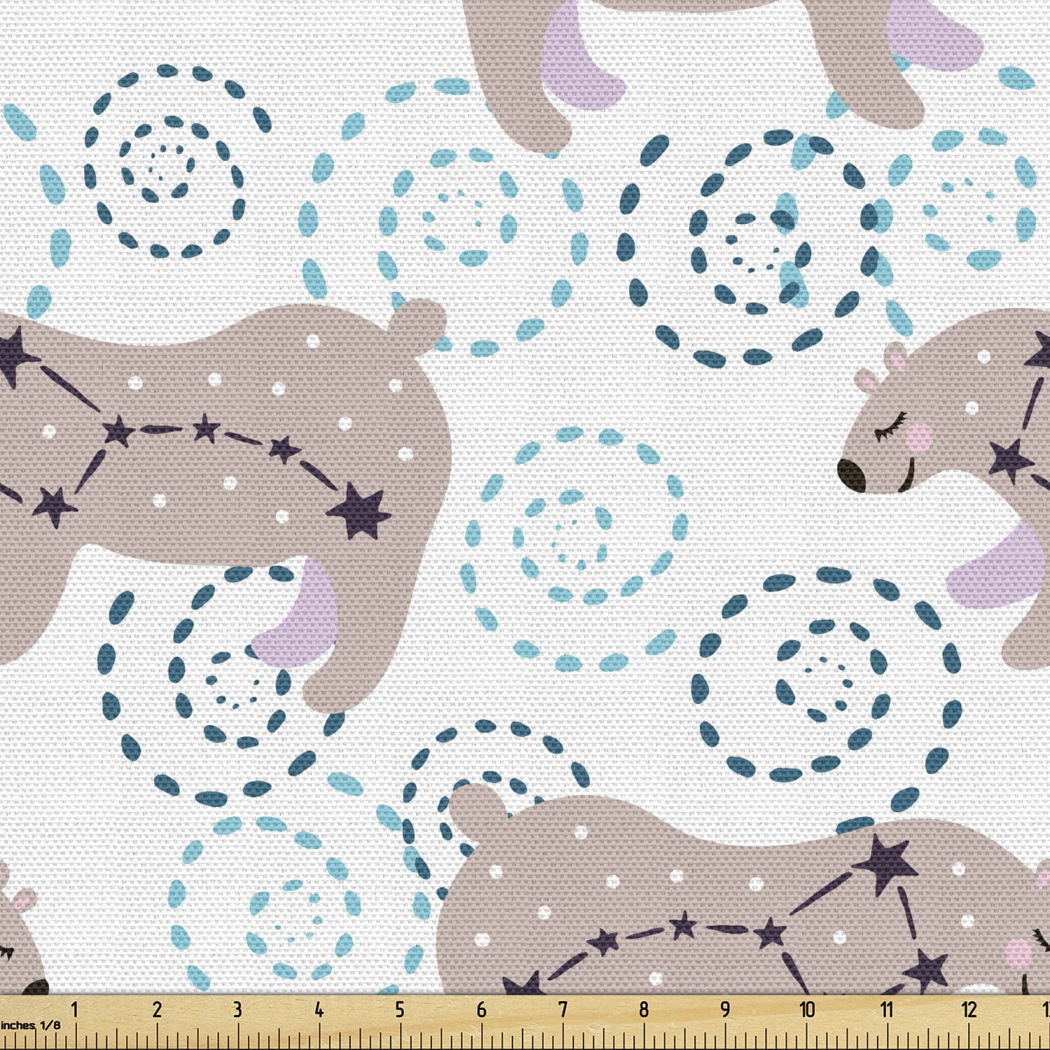 Bear Fabric by the Yard, Pattern with Galaxy Elements on Cartoon Bears ...