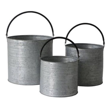 Woven Paths Rustic Metal Bucket on Stand with Handle, Galvanized ...